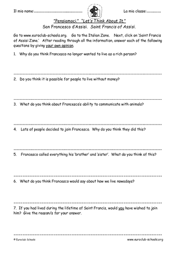 Saint Francis of Assisi - Worksheets | Teaching Resources