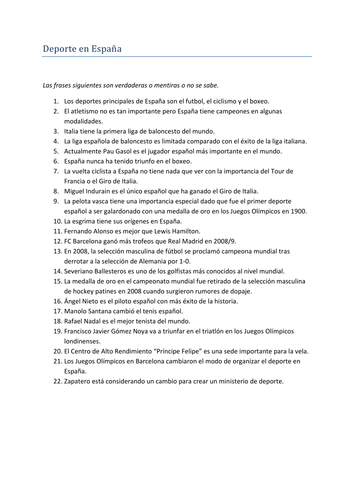Spanish Sports - Deporte en Espana | Teaching Resources