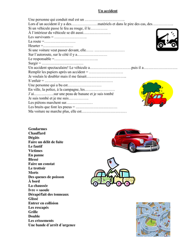 Vocabulaire Accident de la Route | Teaching Resources