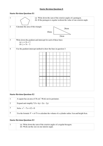 GCSE Revision Worksheets suitable as Starters | Teaching Resources