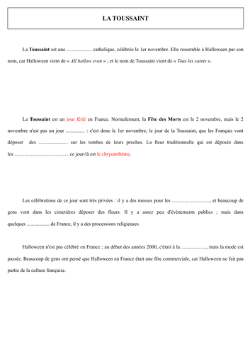 La Toussaint | Teaching Resources