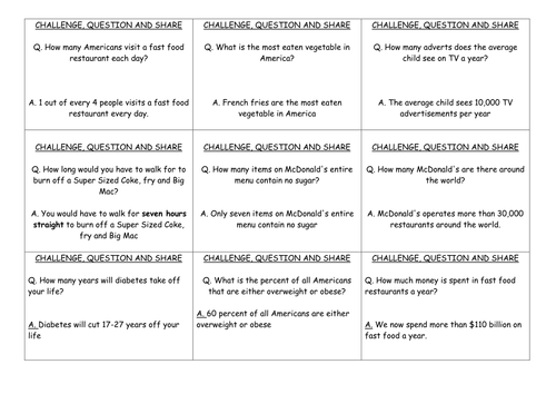 Study plus Challenge Cards - Super Size Me | Teaching Resources