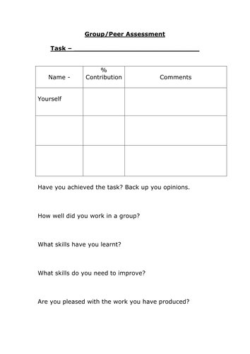 Group/Peer assessment | Teaching Resources