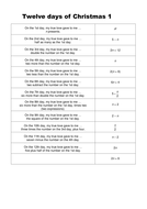 Twelve days of christmas. Game. Algebra. | Teaching Resources