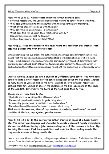 Roll of Thunder, Hear My Cry. Analysis, comprehension, character ...