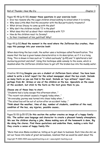 Roll of Thunder, Hear My Cry. Analysis, comprehension, character ...