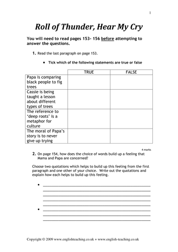 Roll of Thunder, Hear My Cry by Mildred Taylor | Teaching Resources