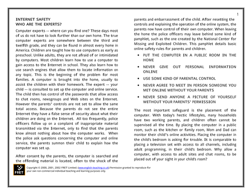 Writing to Advise. Internet Safety. | Teaching Resources