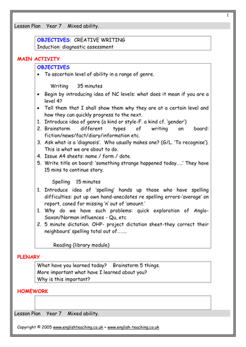 Creative Writing Yr7 | Teaching Resources