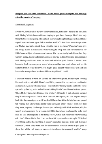 Blood Brothers by Willy Russell: Sample Essay Responses | Teaching ...