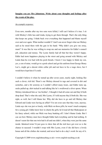 Blood Brothers by Willy Russell: Sample Essay Responses | Teaching ...