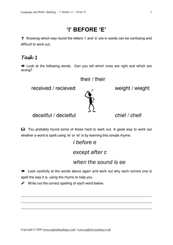 Spelling: i before e. | Teaching Resources