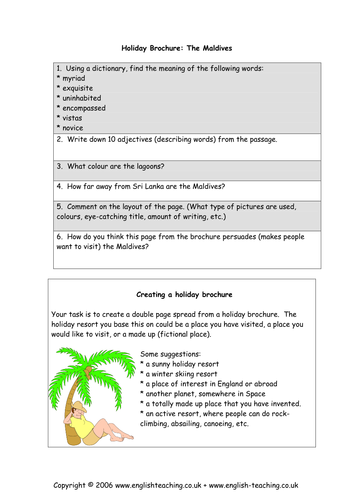 Travel Writing - The Maldives | Teaching Resources