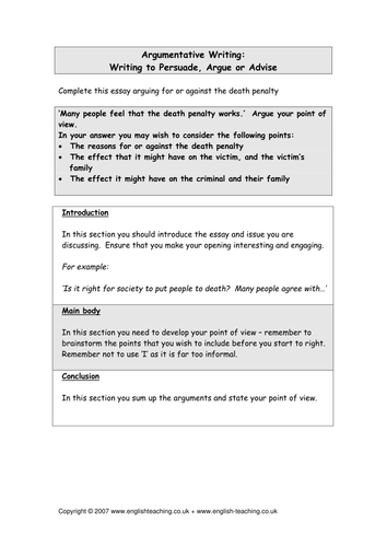 Persuasive Writing: The Death Penalty | Teaching Resources Persuasive Writing: The Death Penalty | Teaching Resources