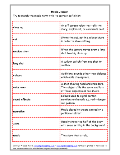 Media Terms: Cut 'n' paste Activity | Teaching Resources