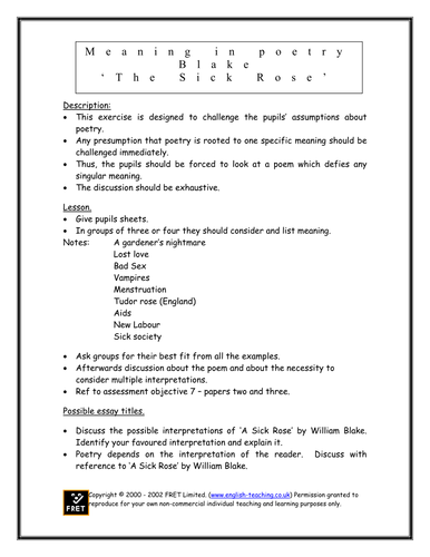 William Blake: 'The Sick Rose'. | Teaching Resources