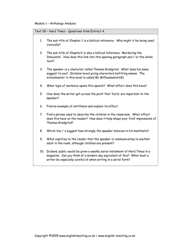 Hard Times by Charles Dickens 2 | Teaching Resources