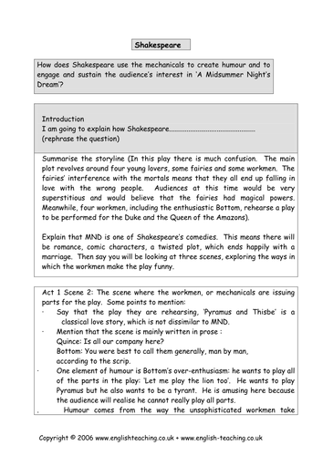 A Midsummer Night's Dream by William Shakespeare: use of humour ...