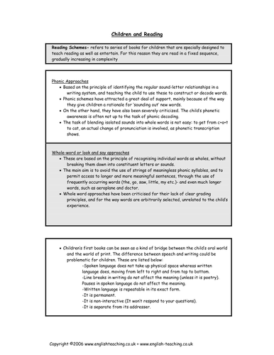 Children and Reading: Information Resource KS5 | Teaching Resources