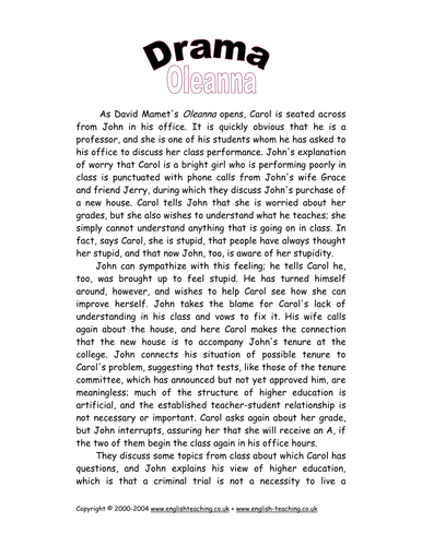 Oleanna by David Mamet. | Teaching Resources