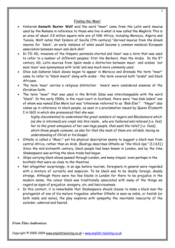 Othello by William Shakespeare. | Teaching Resources