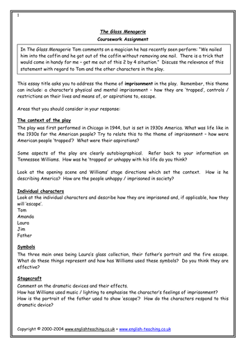 The Glass Menagerie by Tennessee Williams. | Teaching Resources