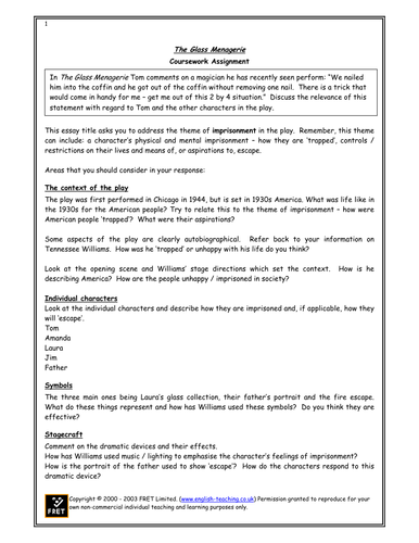 The Glass Menagerie by Tennessee Williams. | Teaching Resources