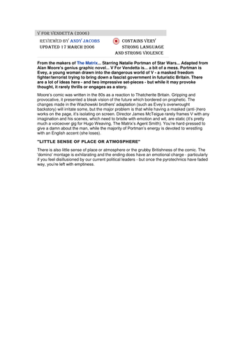 V for Vendetta write review and persuasive speech | Teaching Resources