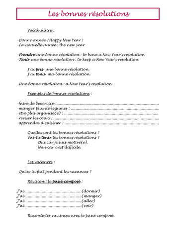 Les bonnes résolutions | Teaching Resources