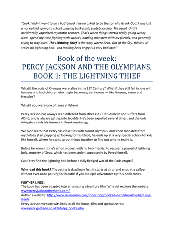 BOOK OF THE WEEK PERCY JACKSON HM | Teaching Resources