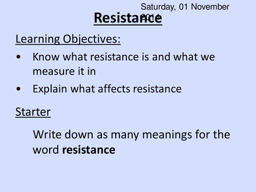 Resistance HT | Teaching Resources