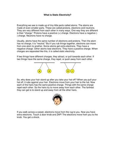 Static Electricity Information Sheet HT | Teaching Resources