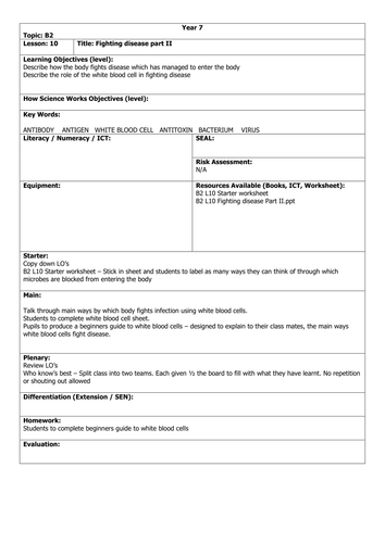 L10 Fighting Disease lesson Plan HT | Teaching Resources