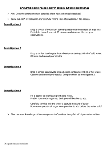 Particle theory investigations worksheet HT | Teaching Resources