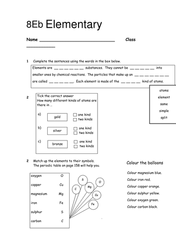 Elementary work sheet HT | Teaching Resources