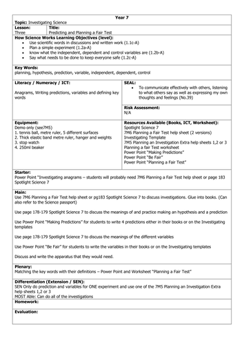 Planning a fair test HT | Teaching Resources