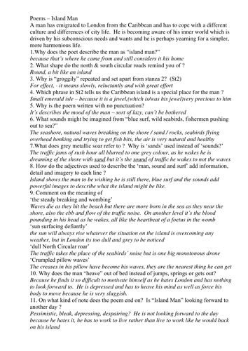 further questions for GCSE poems cluster 1 and 2 | Teaching Resources