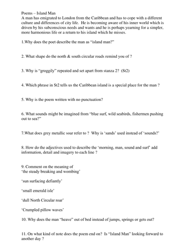 further questions for GCSE poems cluster 1 and 2 | Teaching Resources