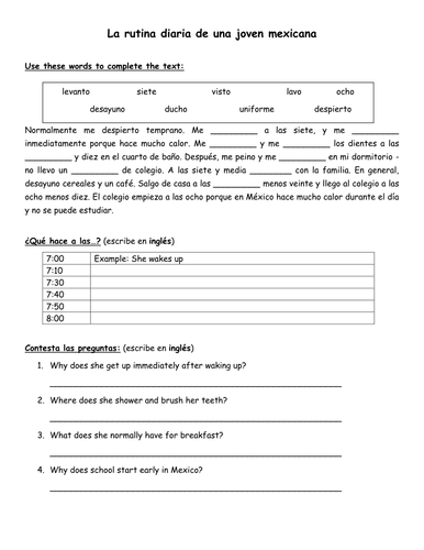 Spanish Daily Routine - La rutina diaira | Teaching Resources