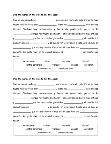 Mi Ciudad (gapfill) | Teaching Resources