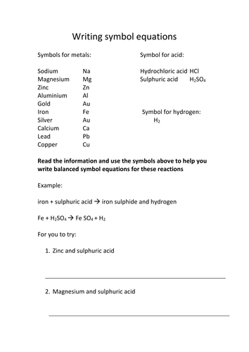 Writing symbol equations HT | Teaching Resources