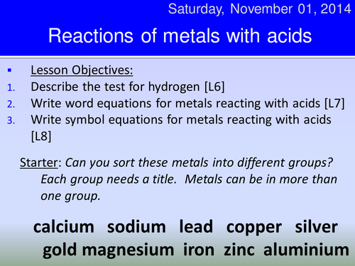 Reactions of metals and acids ppt HT | Teaching Resources