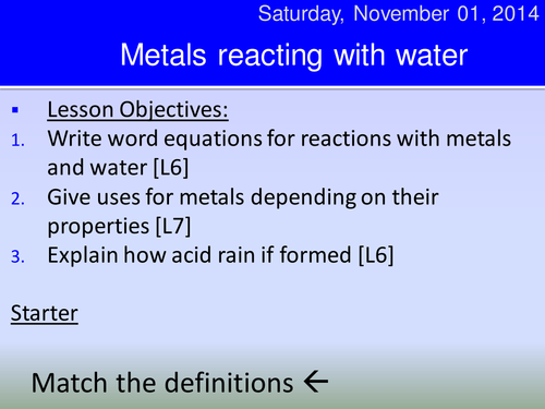 Reactions of metals with water HT | Teaching Resources