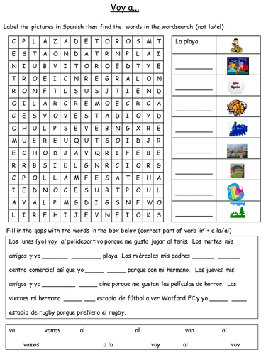 Spanish Places in Town Worksheet | Teaching Resources