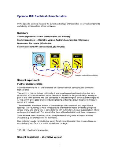 Electrical Characteristics | Teaching Resources