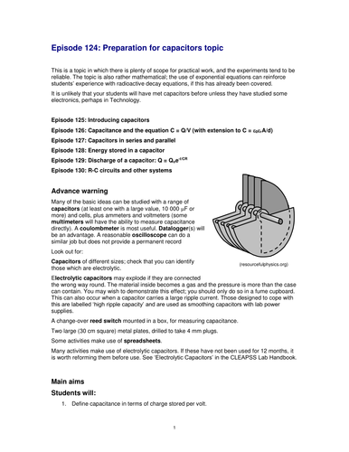 Preparation for capacitors topic | Teaching Resources