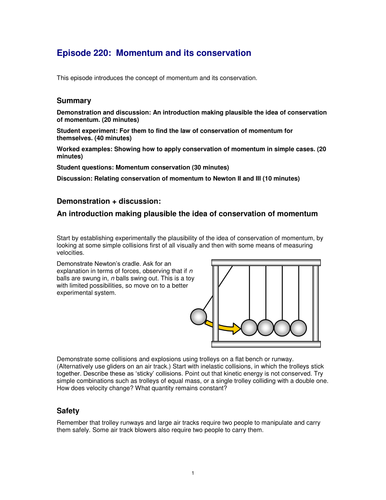 Momentum and its Conservation | Teaching Resources