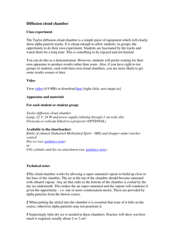 Diffusion cloud chamber | Teaching Resources