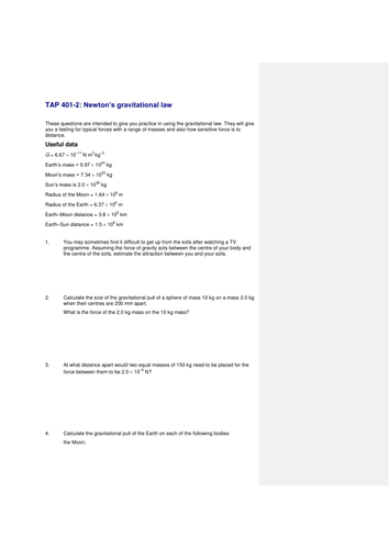 Newton’s law of universal gravitation | Teaching Resources