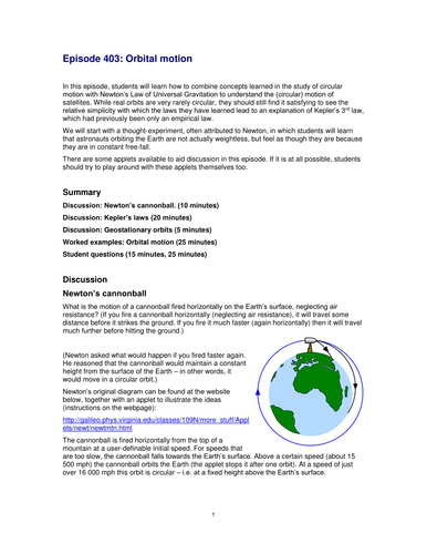 Orbital Motion | Teaching Resources